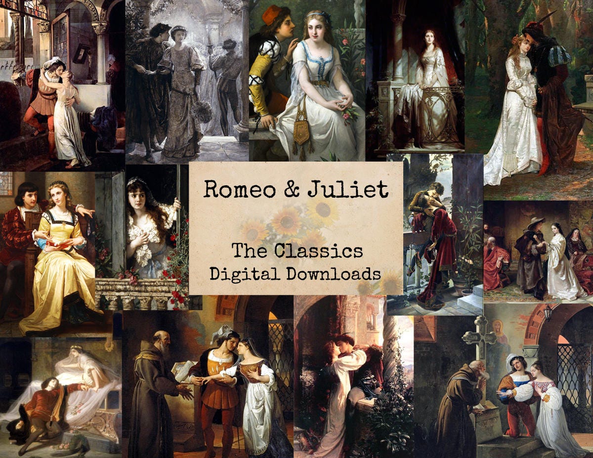 Romeo & Juliet Digital Ephemera Classics Digital Images | Etsy