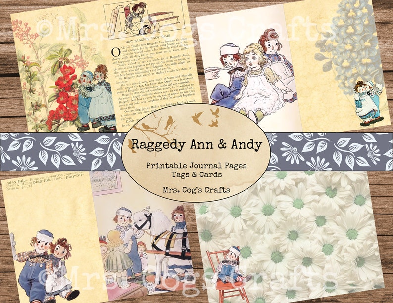 Raggedy Ann & Andy Junk Journal Kit - Printable Journal Pages, Digital ...