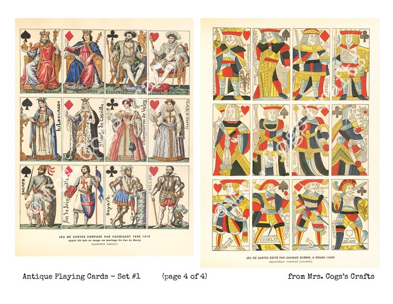 Antique Playing Cards Set #1 - Printable Images, Instant Download ...