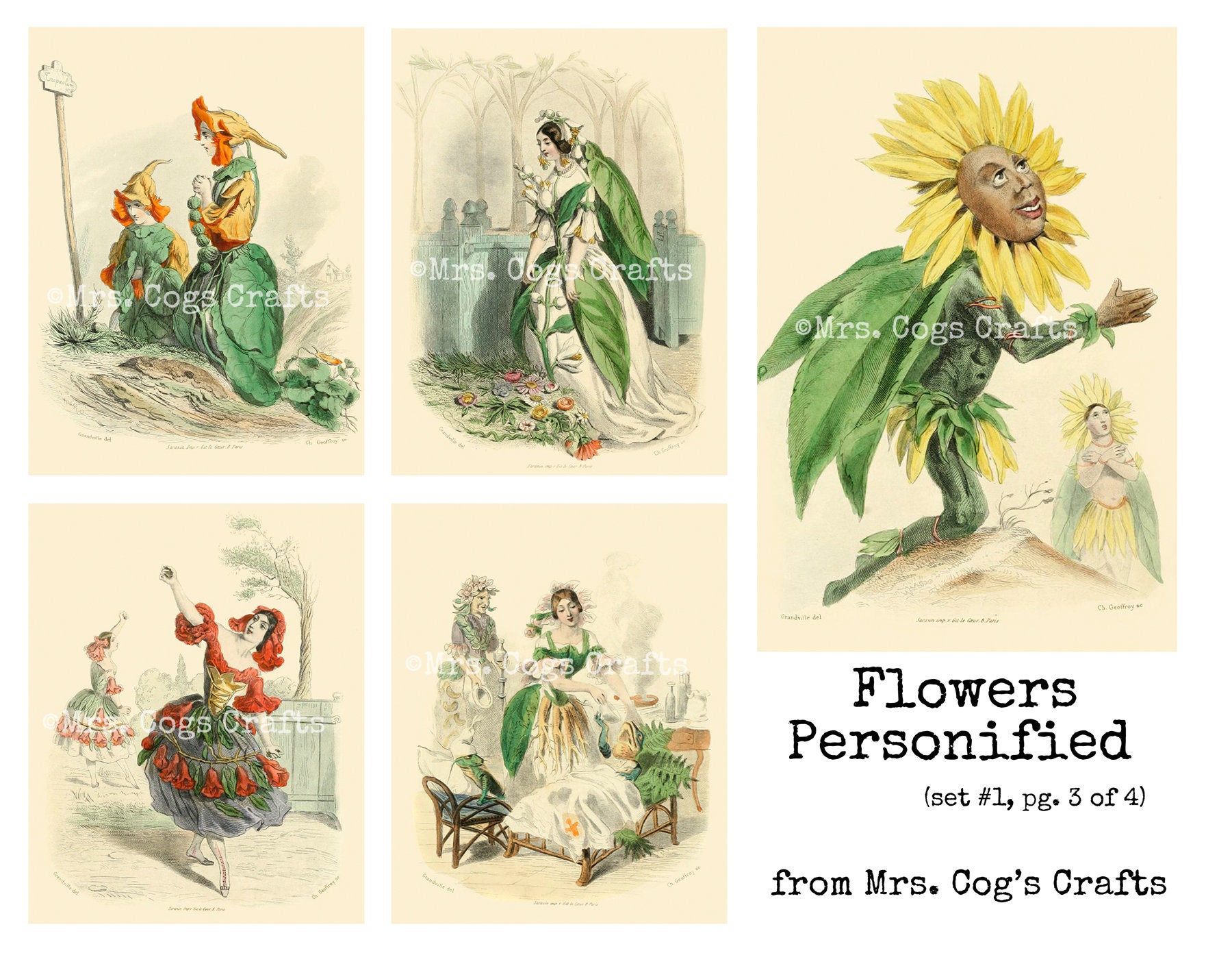 Flowers Personified Set 1 Digital Ephemera Classics | Etsy