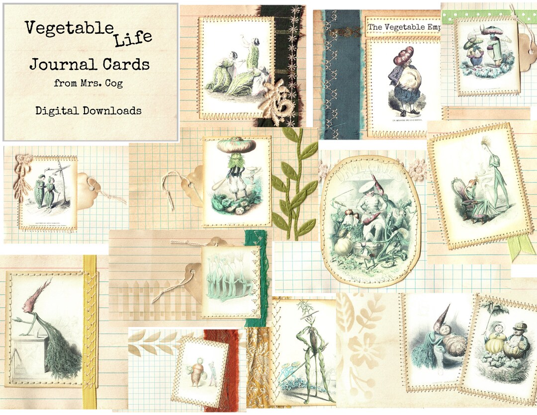 Vegetable Life Journal Cards - Digital Images, Printable Index Cards ...