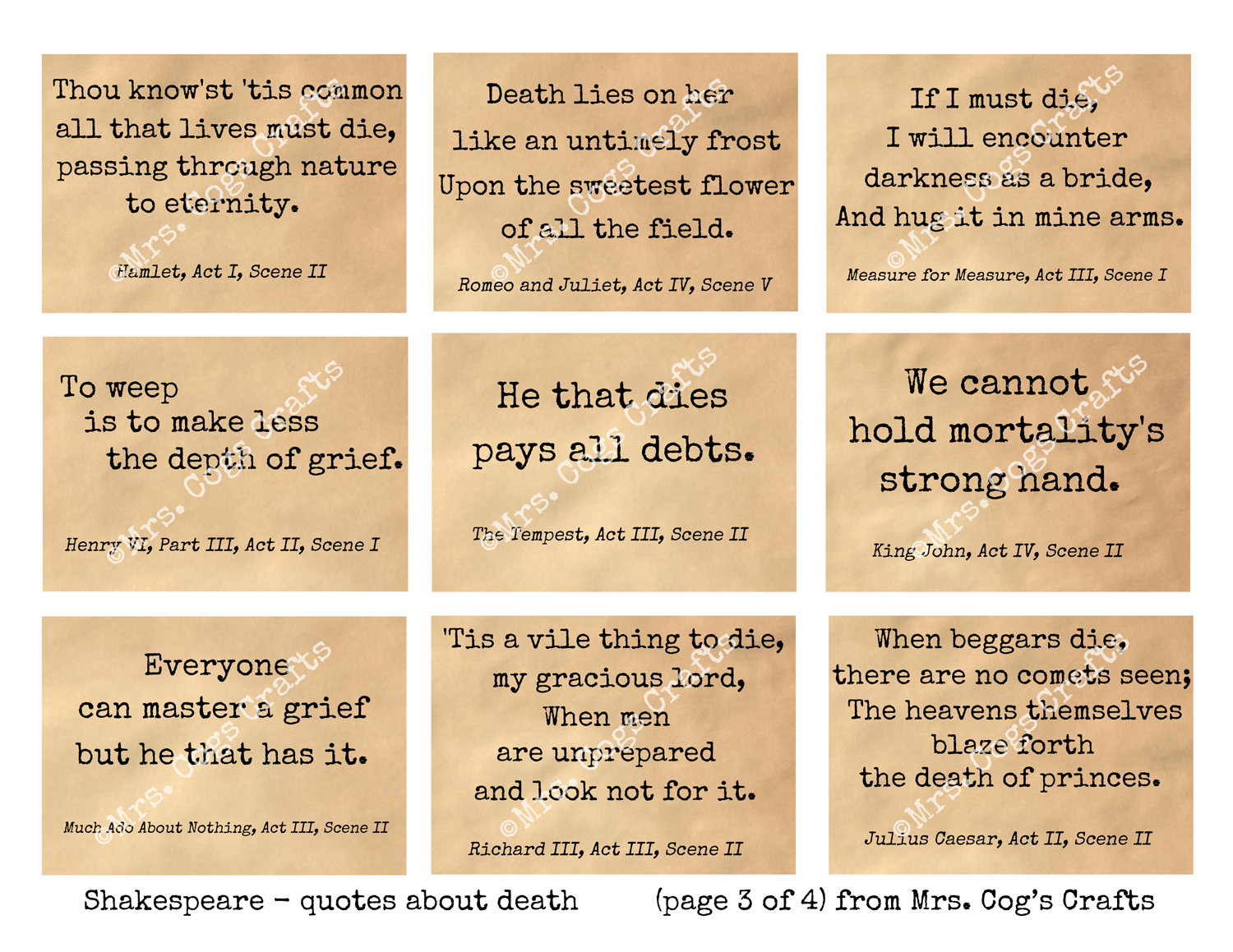 Shakespeare's Words - Journal Prompts, Digital Word Cards, Vintage Art ...