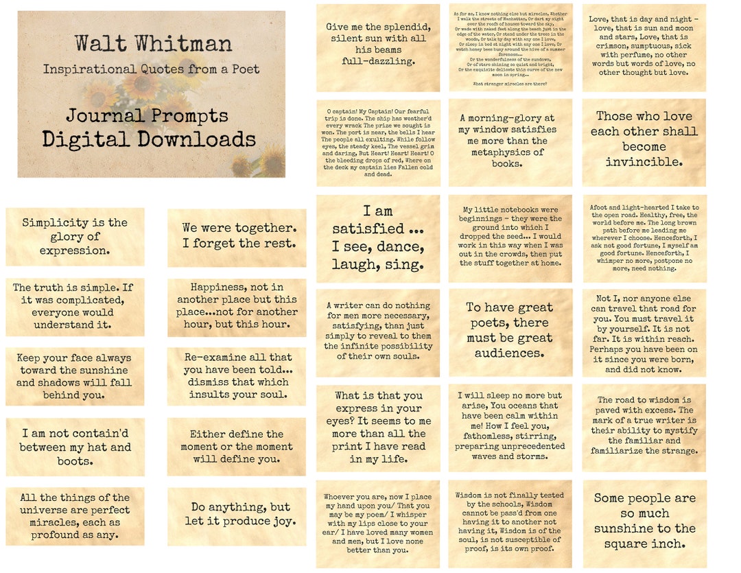 Walt Whitman - Inspirational Quotes - Journal Prompts, Printable Words ...