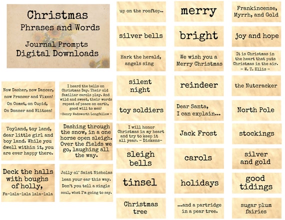 Christmas Phrases & Sayings Journal Prompts Printable | Etsy