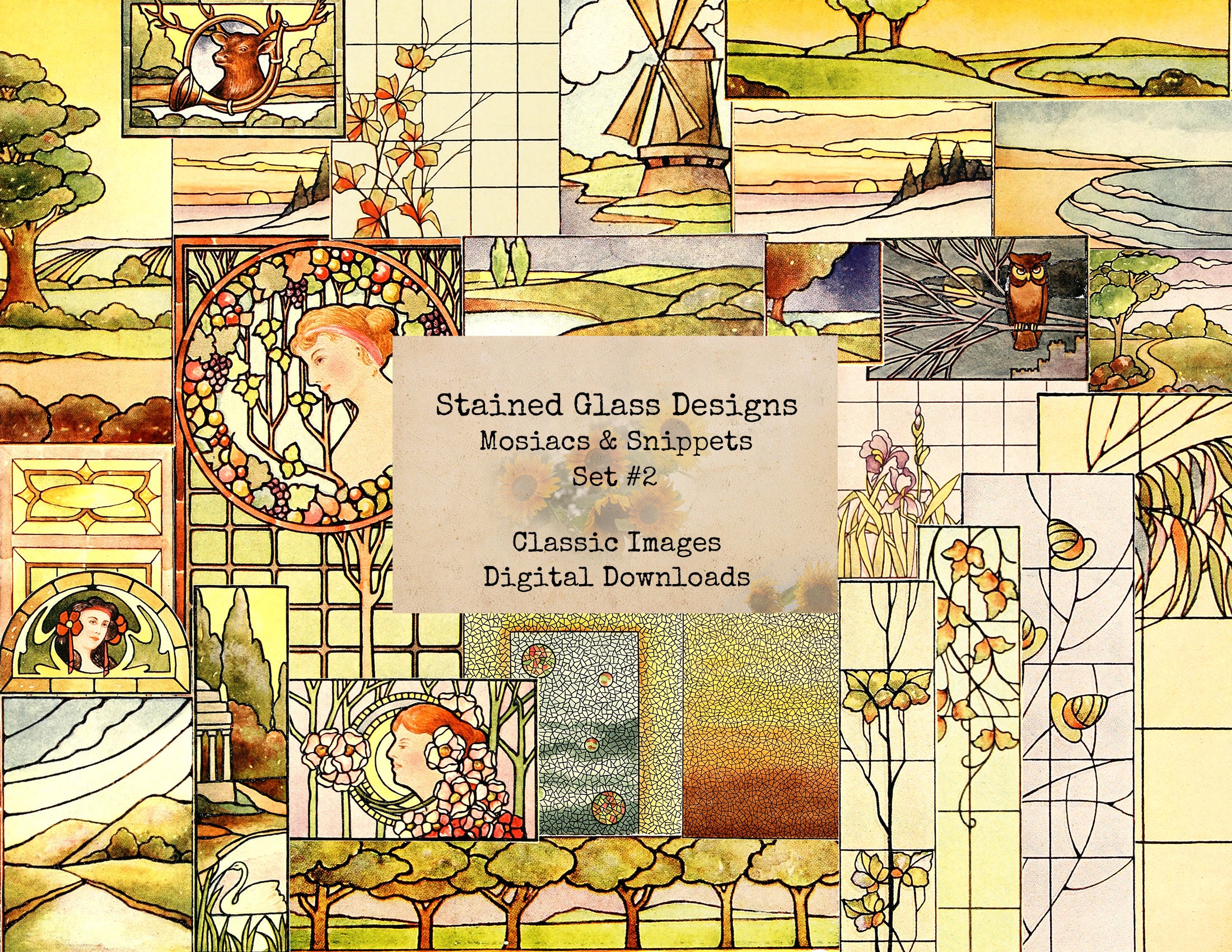 Stained Glass Designs Set 2 Printable Images Instant | Etsy