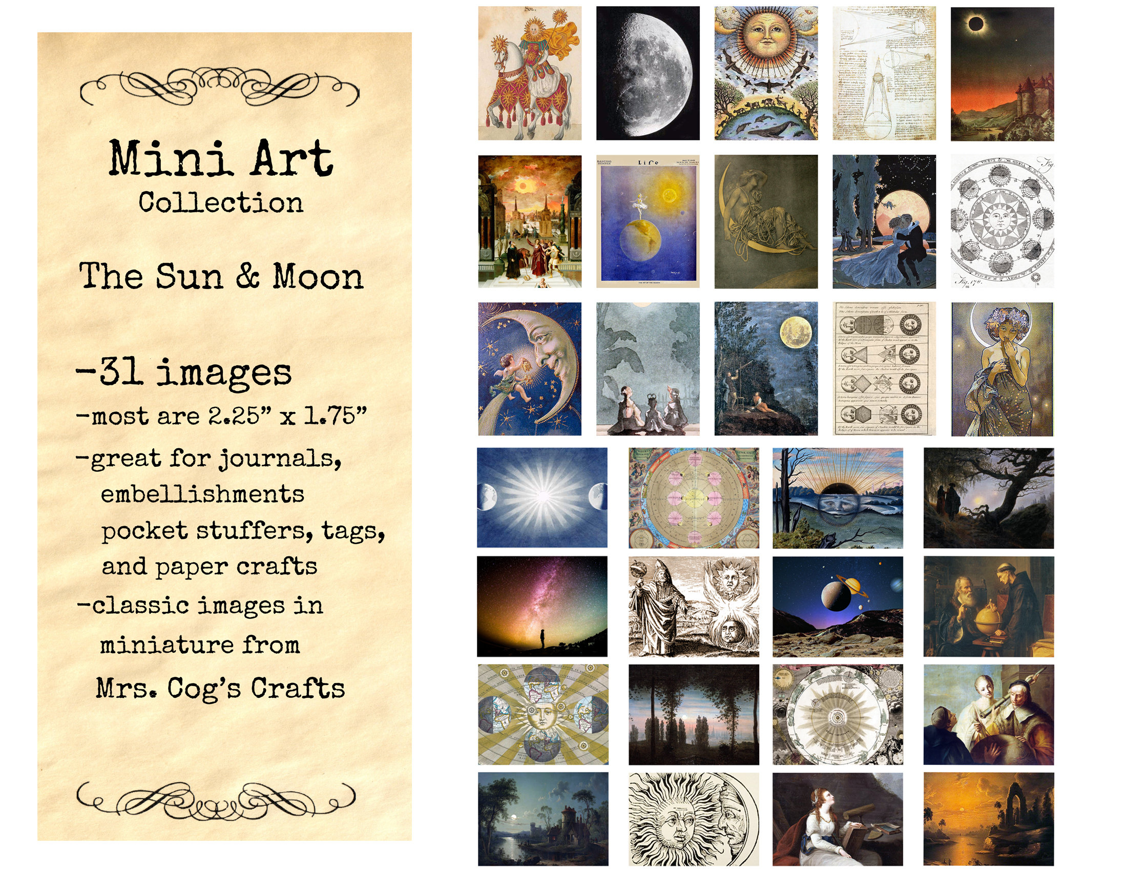 Mini Art - the Sun & Moon - Printable Images, Digital Download ...