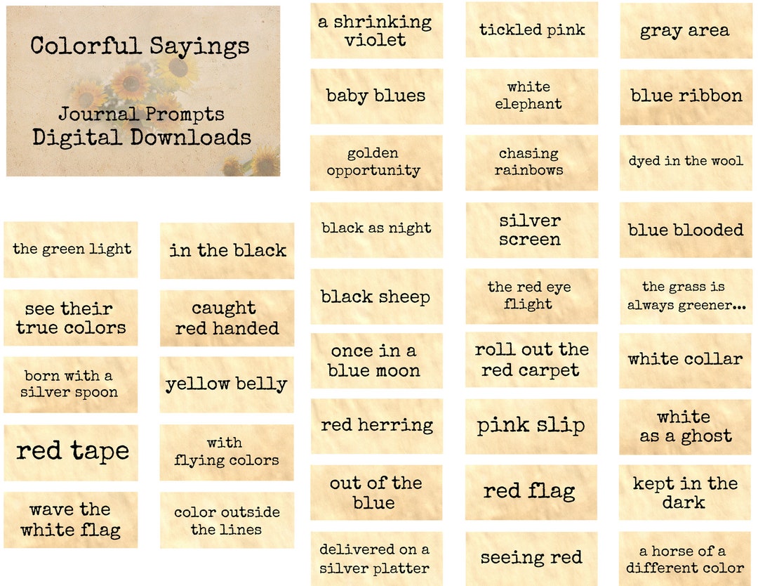 Colorful Sayings - Journal Prompts, Printable Words, Instant Download ...