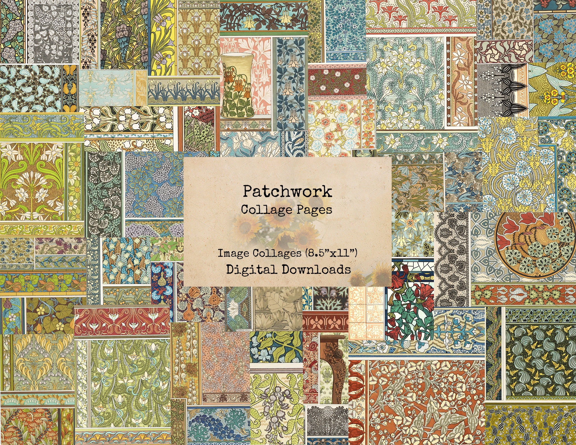 Patchwork Collage Pages - Full Page Images, Printable Images, Instant ...