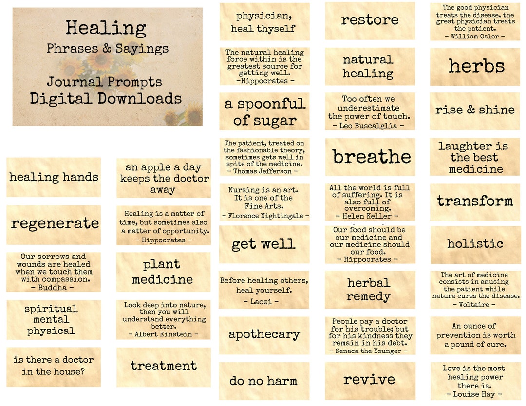 Healing Phrases and Sayings - Journal Prompts, Printable Words, Instant ...