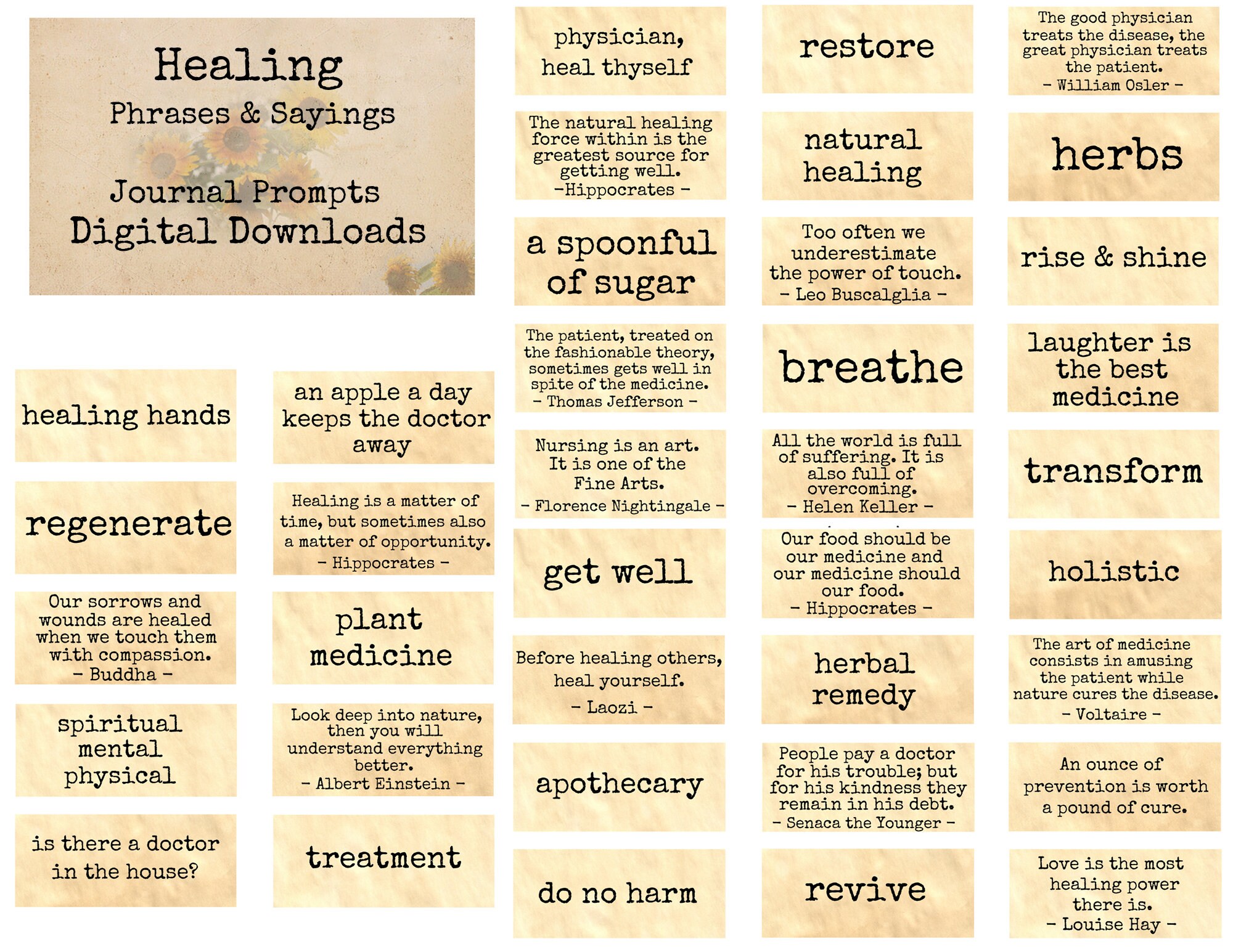 Healing Phrases and Sayings - Journal Prompts, Printable Words, Instant ...