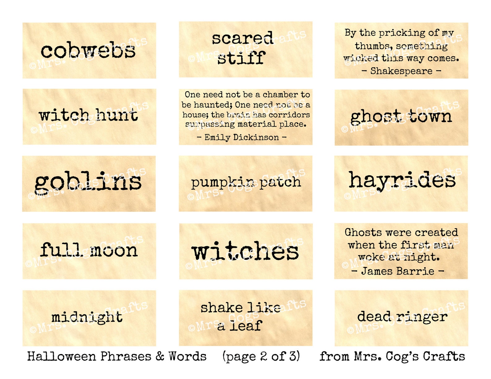 Halloween Phrases & Sayings - Journal Prompts, Printable Words, Instant ...