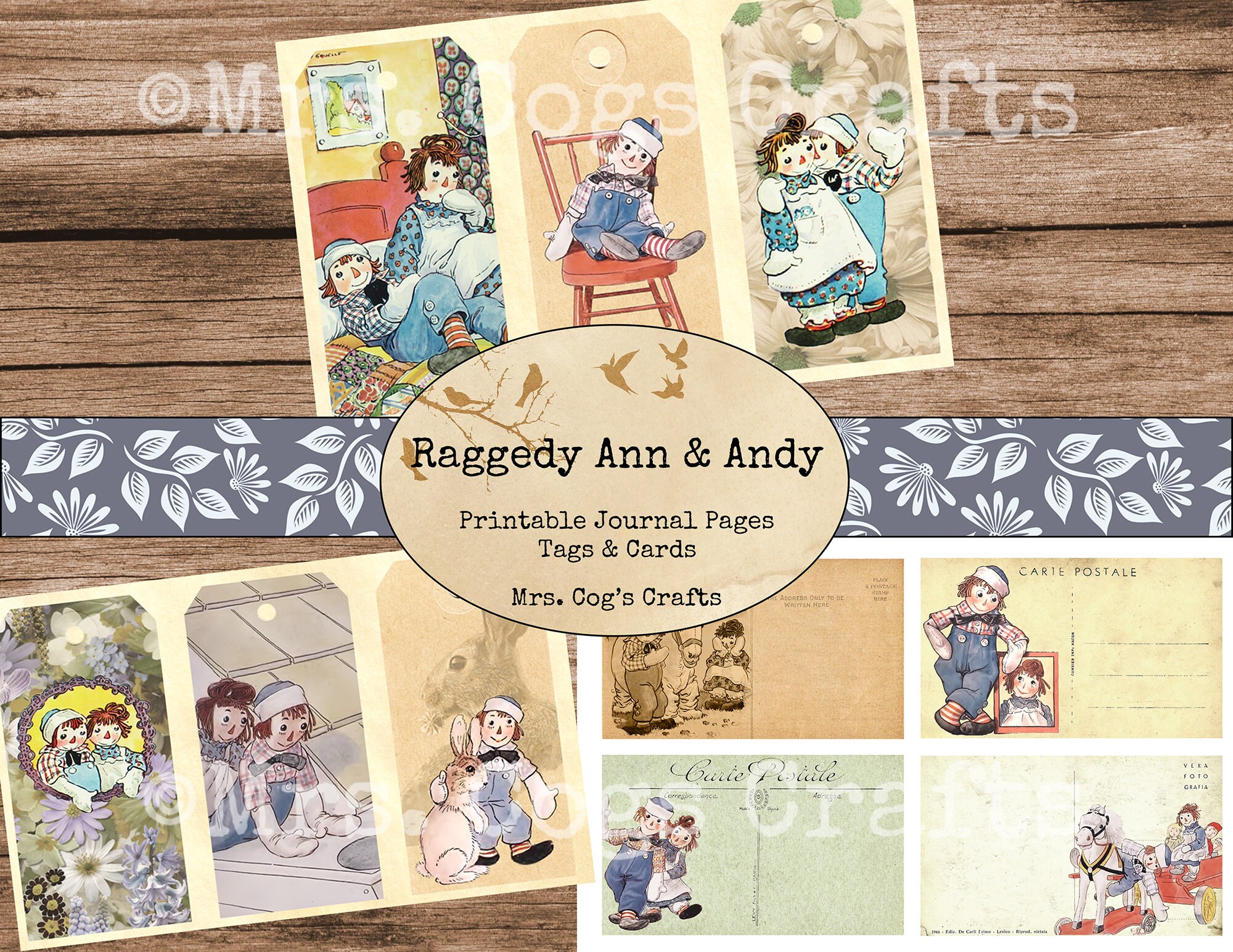 Raggedy Ann & Andy Junk Journal Kit - Printable Journal Pages, Digital ...