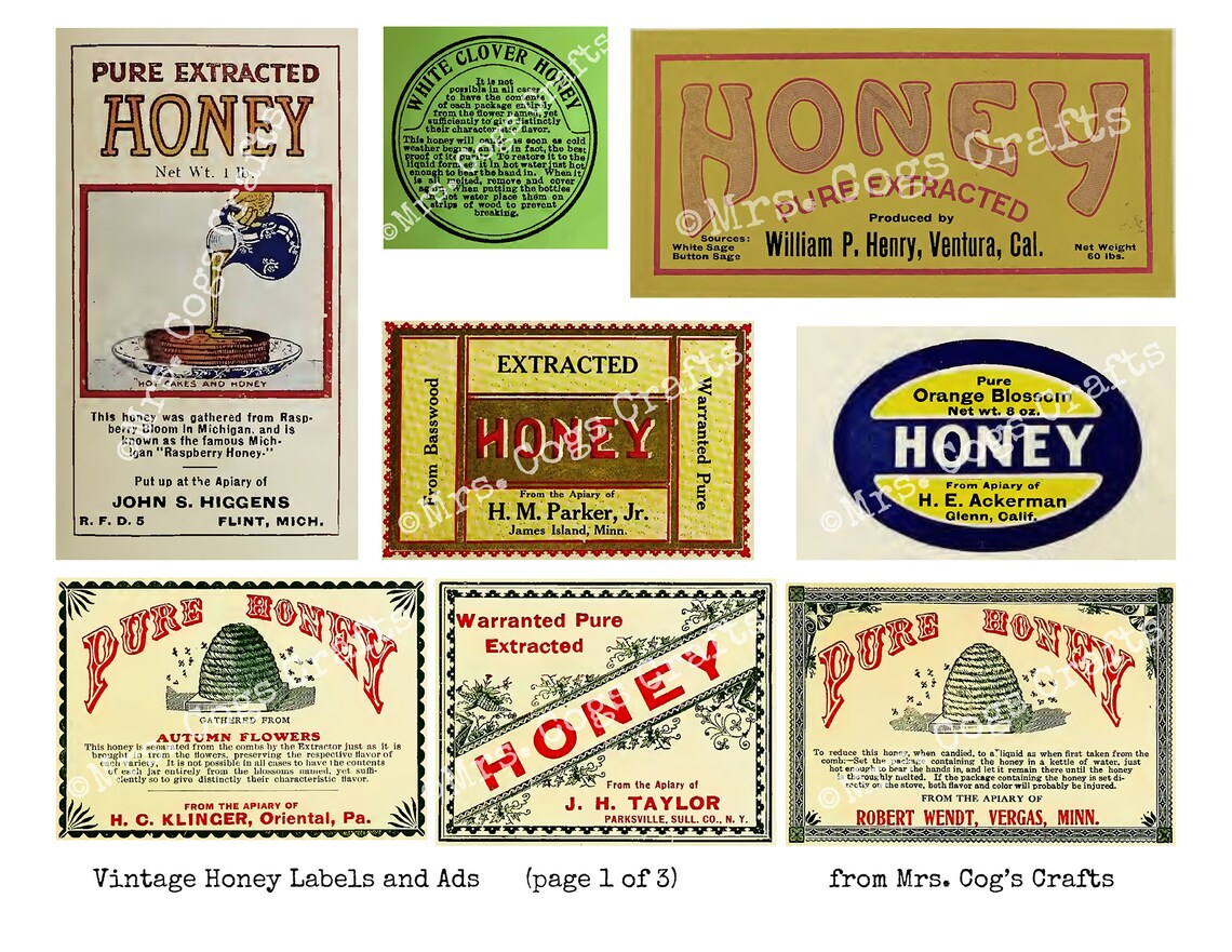 Vintage Honey Labels - Canned Goods - Ephemera, Printable Images ...