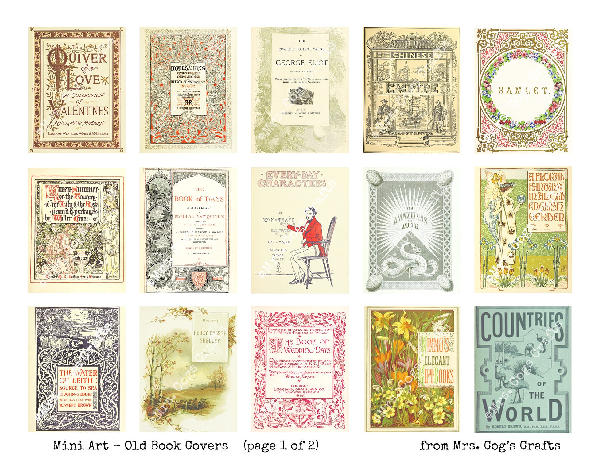 Mini Art Old Book Covers Printable Images Digital - Etsy