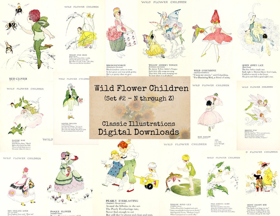 Wild Flower Children Set 2 (N Through Z) - Digital Ephemera, Digital ...