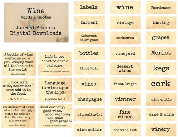 Wine Words & Quotes Journal Prompts Printable Words | Etsy