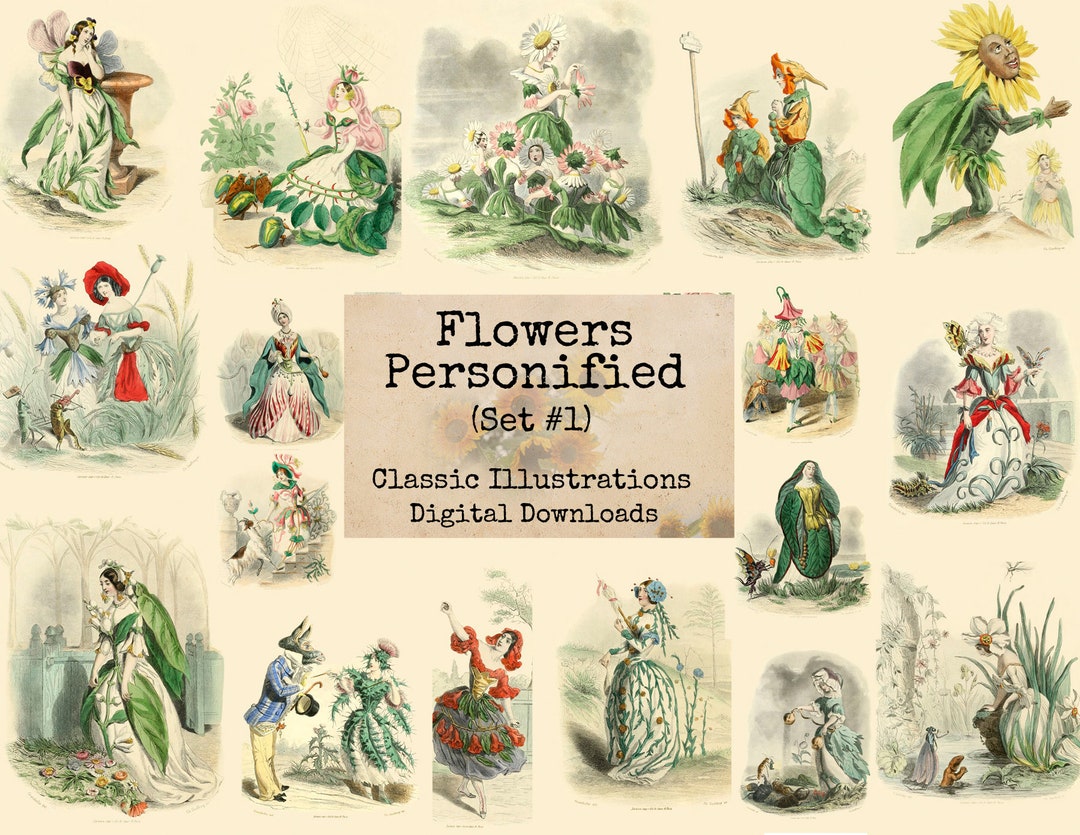 Flowers Personified, Set #1 - Digital Ephemera Classics, Digital Images ...
