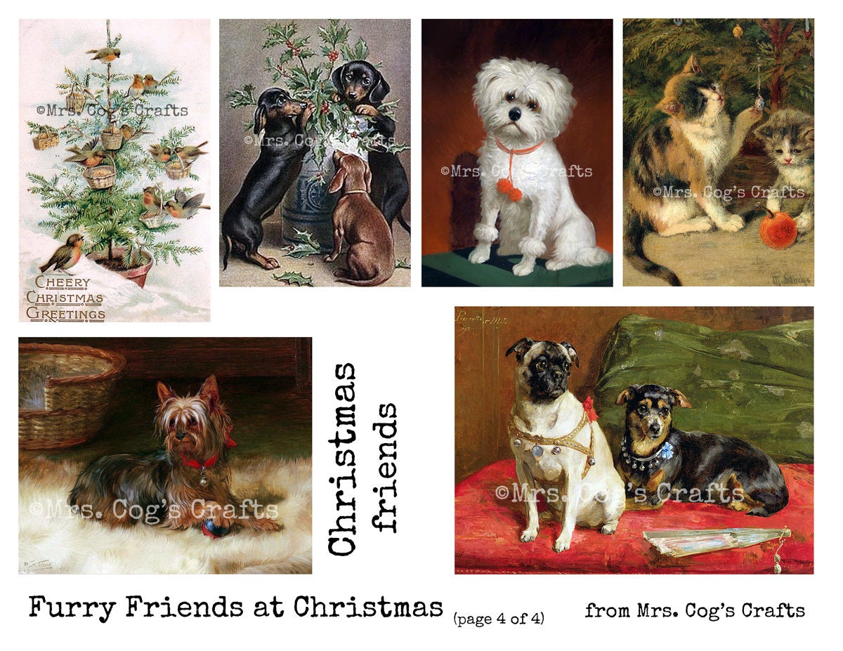 Furry Friends at Christmas Digital Ephemera Classics | Etsy