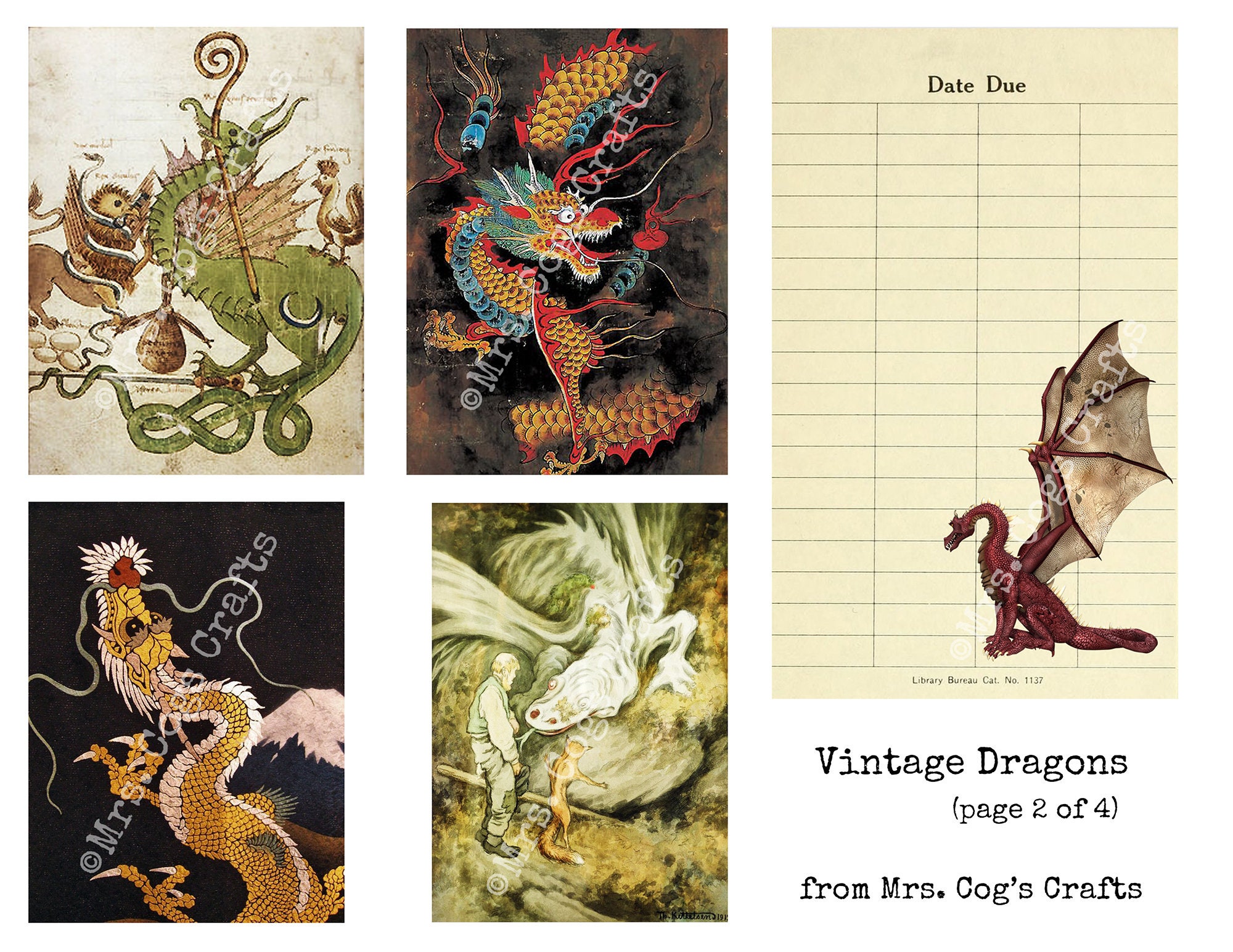 Vintage Dragons Printable Images Vintage Art Instant - Etsy