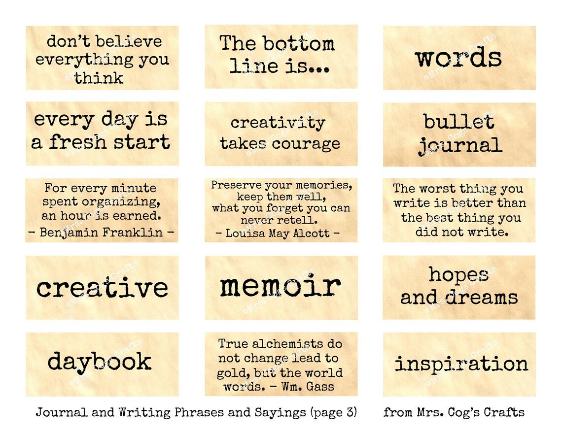 Journal and Writing Phrases & Sayings Journal Prompts | Etsy