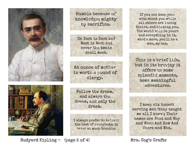 Rudyard Kipling - Printable Images & Quotes, Journal Prompts, Printable ...