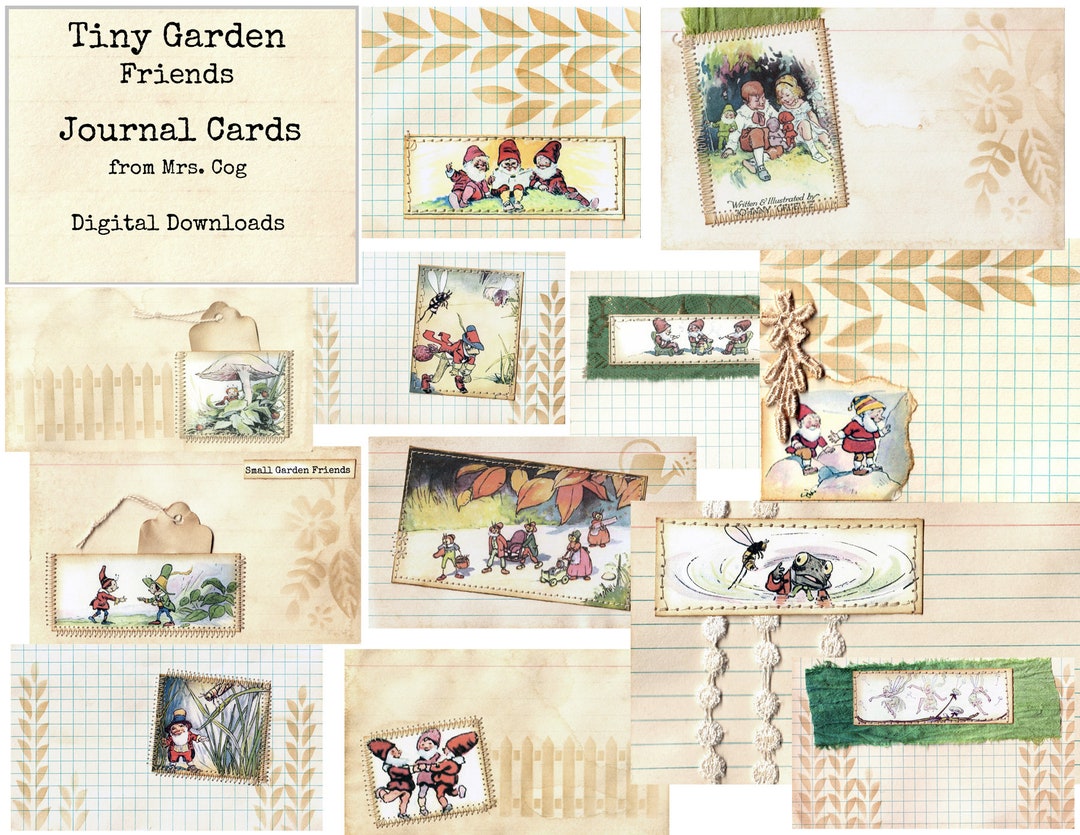 Tiny Garden Friends Journal Cards - Digital Images, Printable Index ...