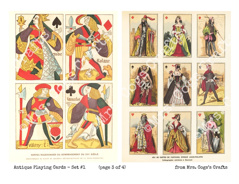 Antique Playing Cards Set 1 Printable Images Instant | Etsy