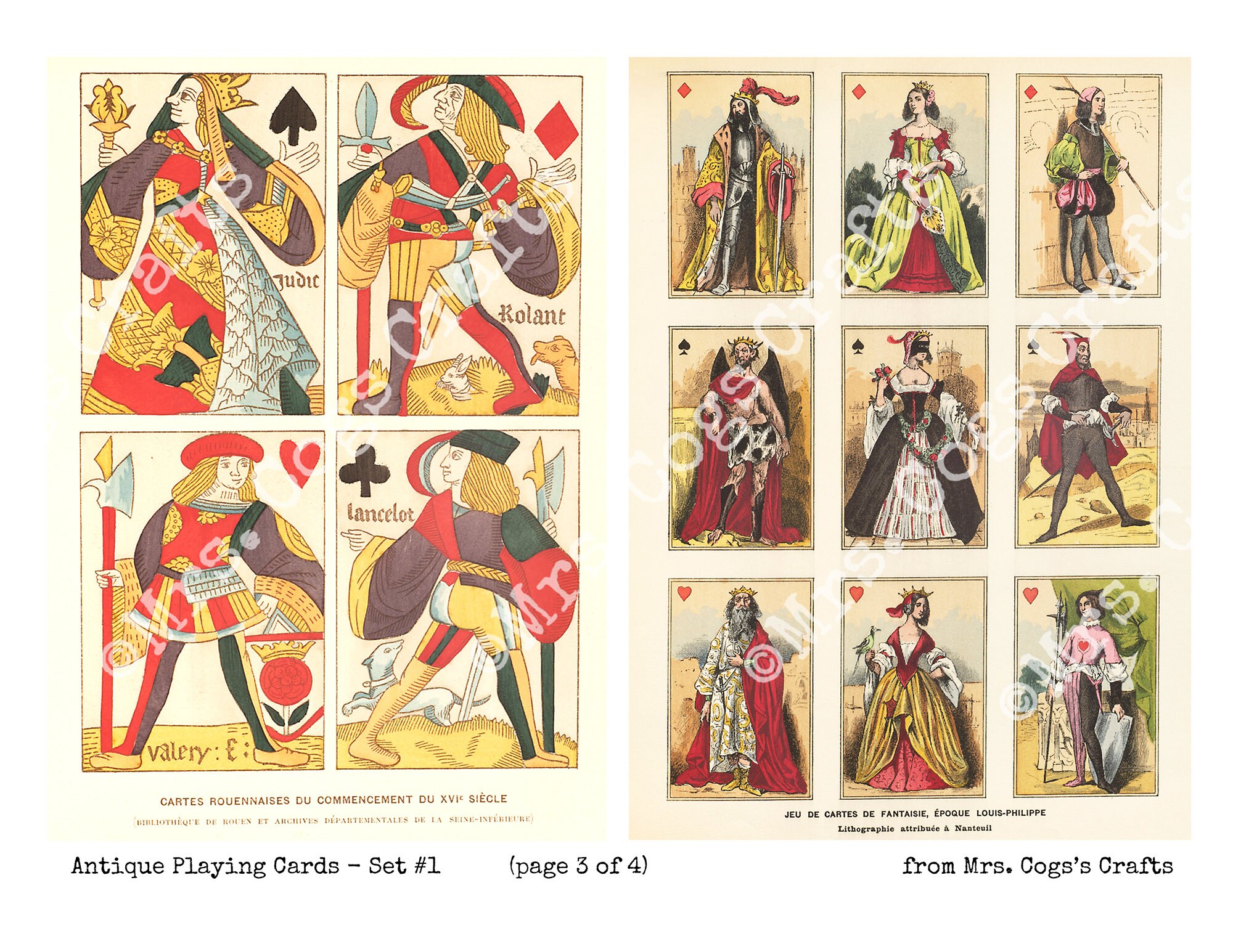 Antique Playing Cards Set #1 - Printable Images, Instant Download ...