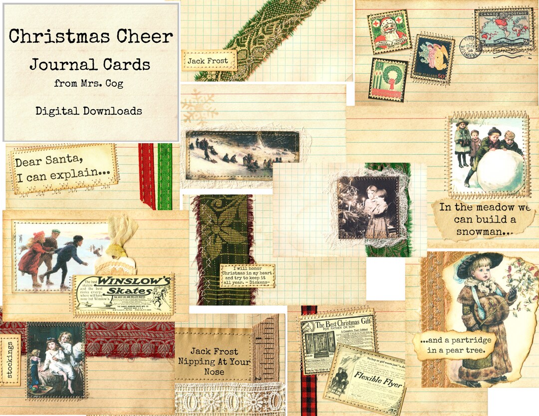 Christmas Cheer Journal Cards - Digital Images, Vintage Art, Instant ...
