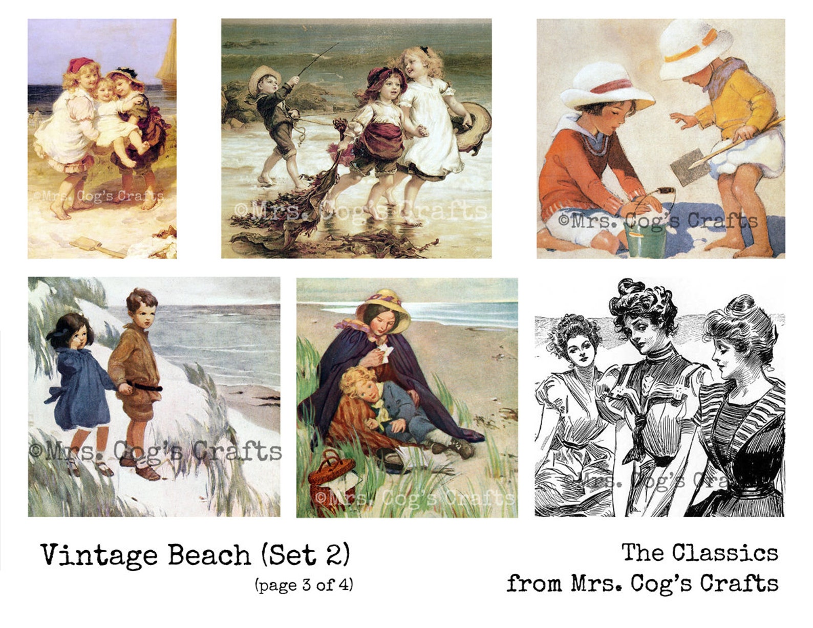 Vintage Beach (set 2) - Digital Ephemera Classics, Digital Images ...