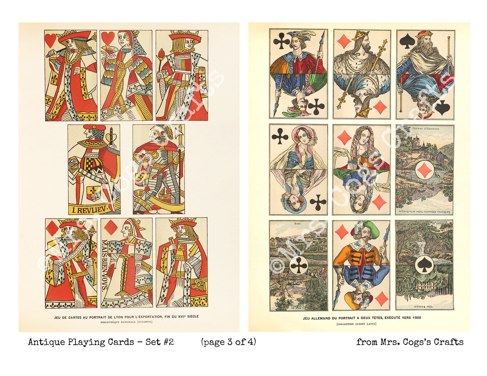 Antique Playing Cards Set 2 Printable Images Instant | Etsy