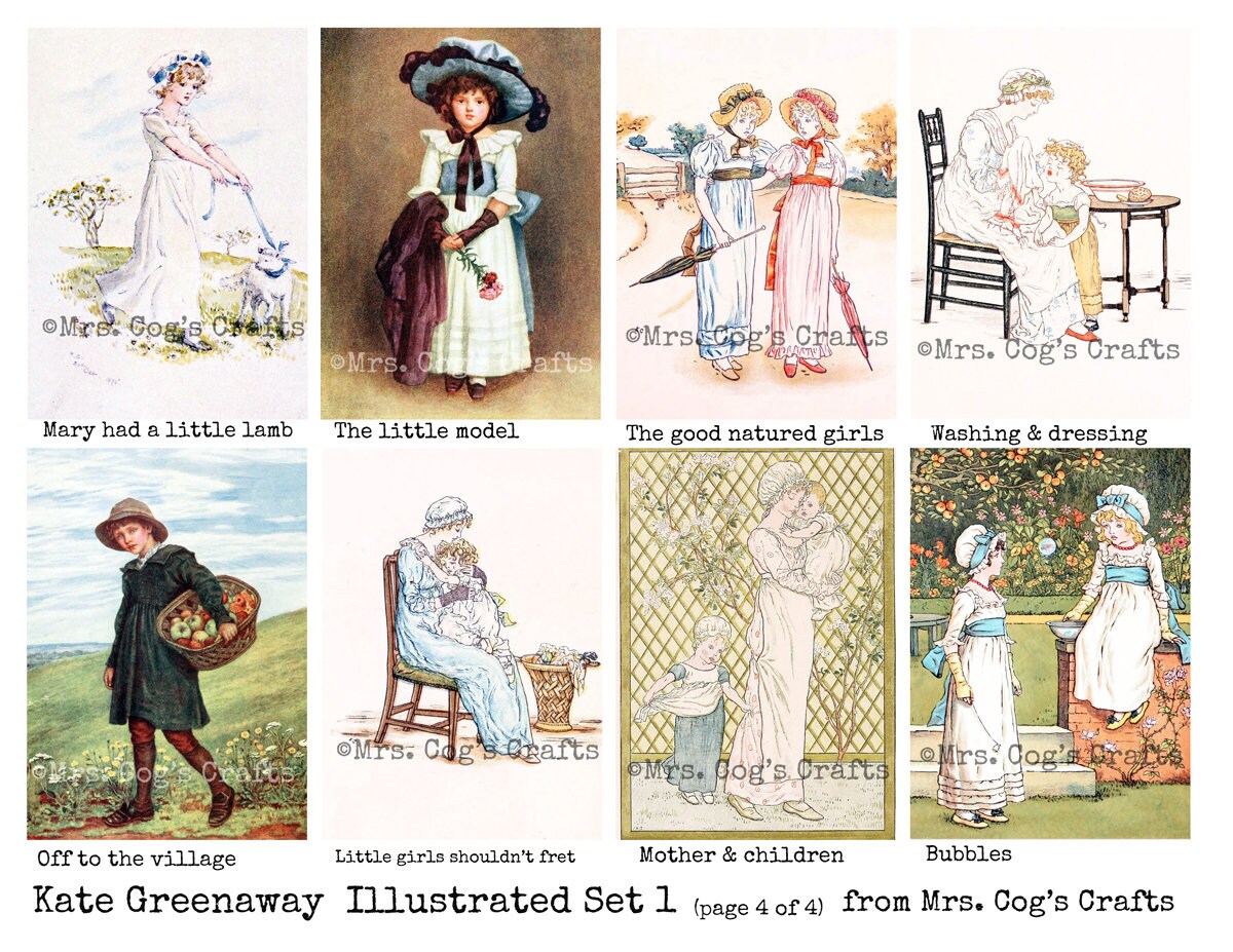 Kate Greenaway Illustrated Set 1 Digital Ephemera - Etsy