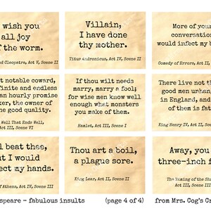 Shakespeare's Words - Journal Prompts, Digital Word Cards, Vintage Art ...