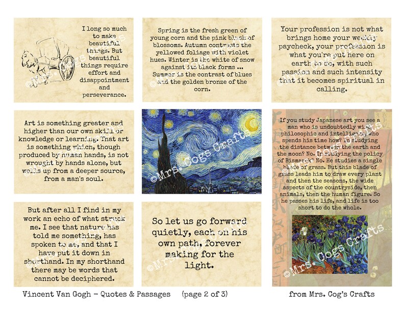 Van Gogh Quotes & Passages Journal Prompts Printable | Etsy