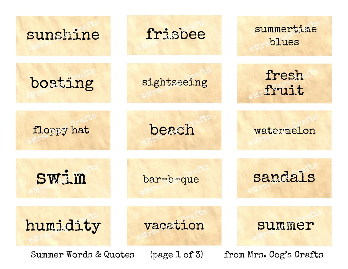 Summer Words & Sayings Journal Prompts Printable Words - Etsy