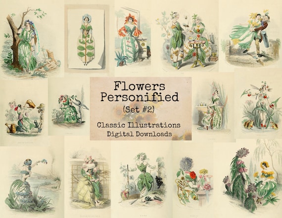 Flowers Personified Set 2 Digital Ephemera Classics - Etsy