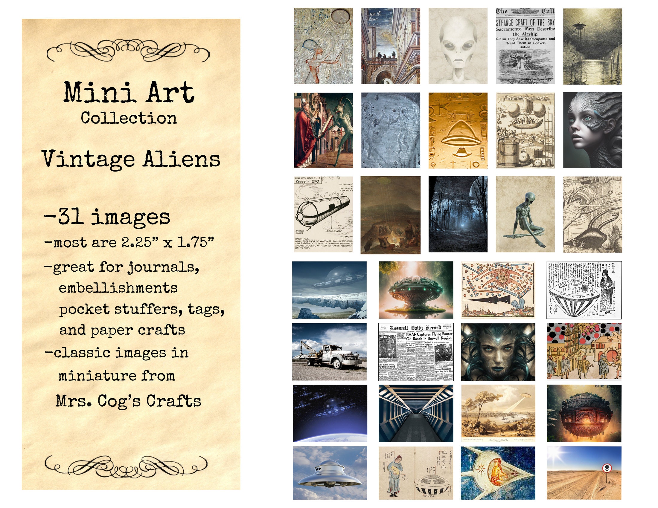 Mini Art - Vintage Aliens - Printable Images, Digital Download ...