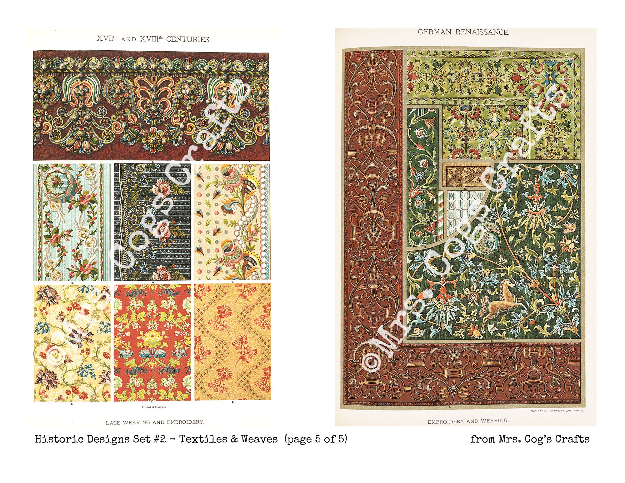 Historic Designs Set #2 - Textiles & Weaves, Printable Images, Instant ...