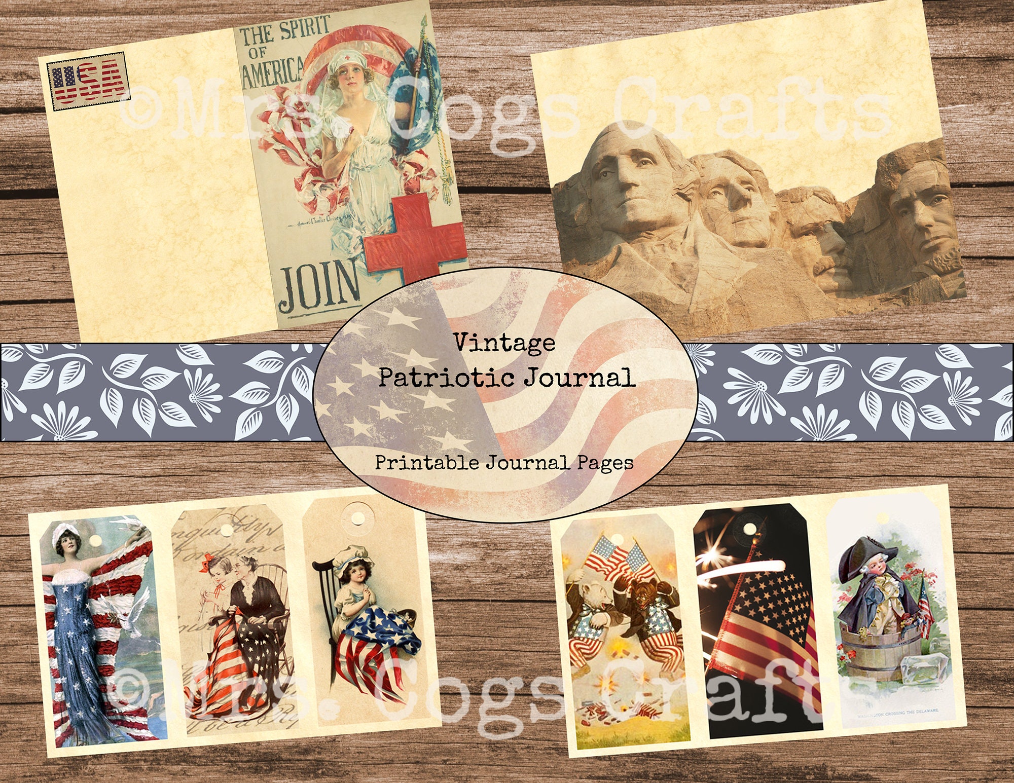 Vintage USA Patriotic Spirit Junk Journal Kit, Printable Journal ...
