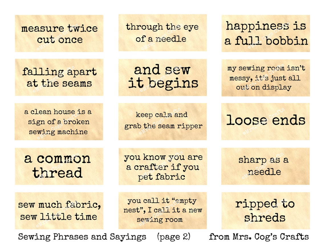 Sewing Phrases and Sayings - Journal Prompts, Printable Words, Instant ...