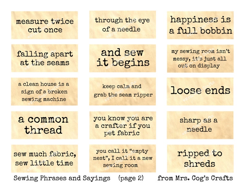 Sewing Phrases and Sayings - Journal Prompts, Printable Words, Instant ...