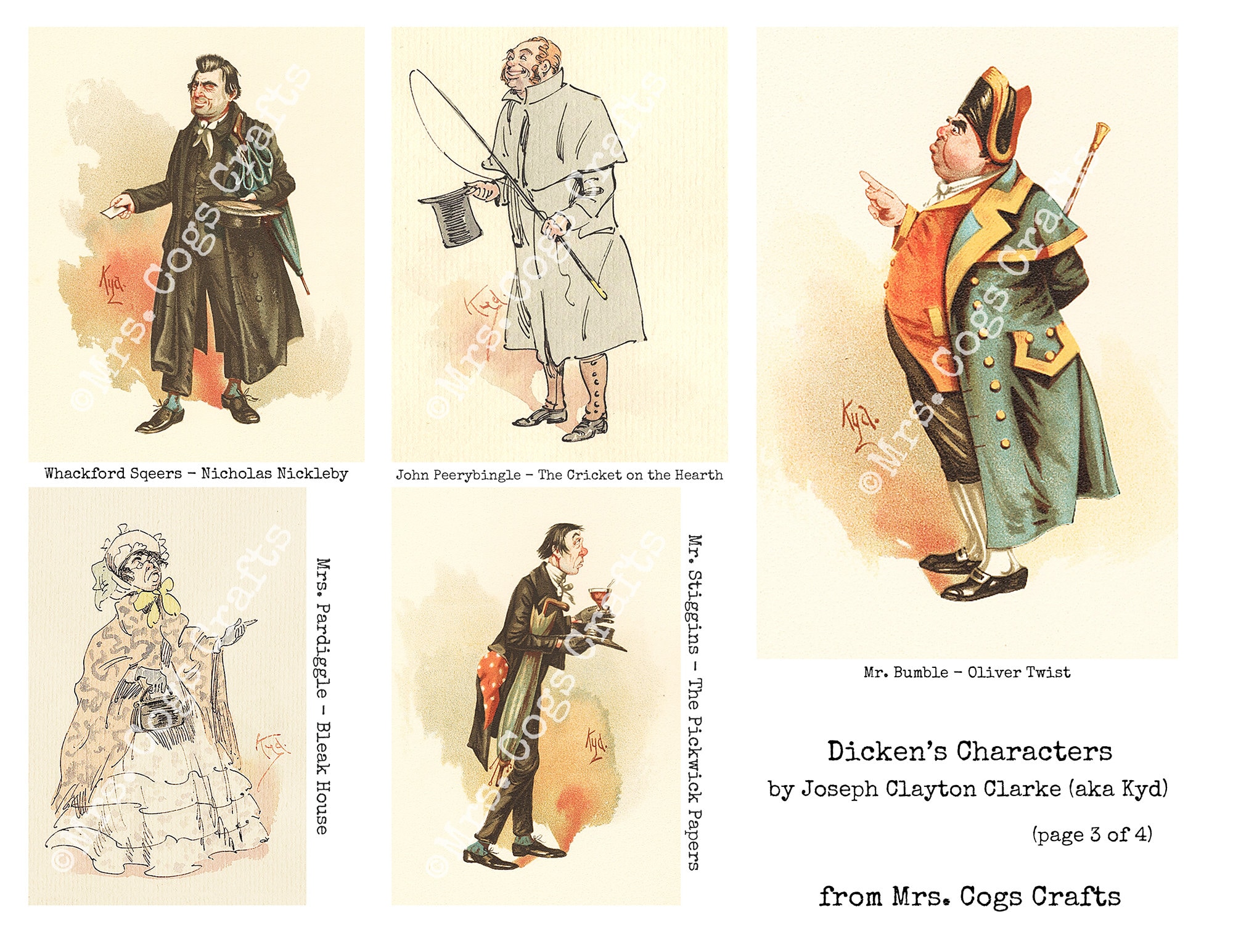 Dicken's Characters by Kyd Digital Ephemera Classics | Etsy
