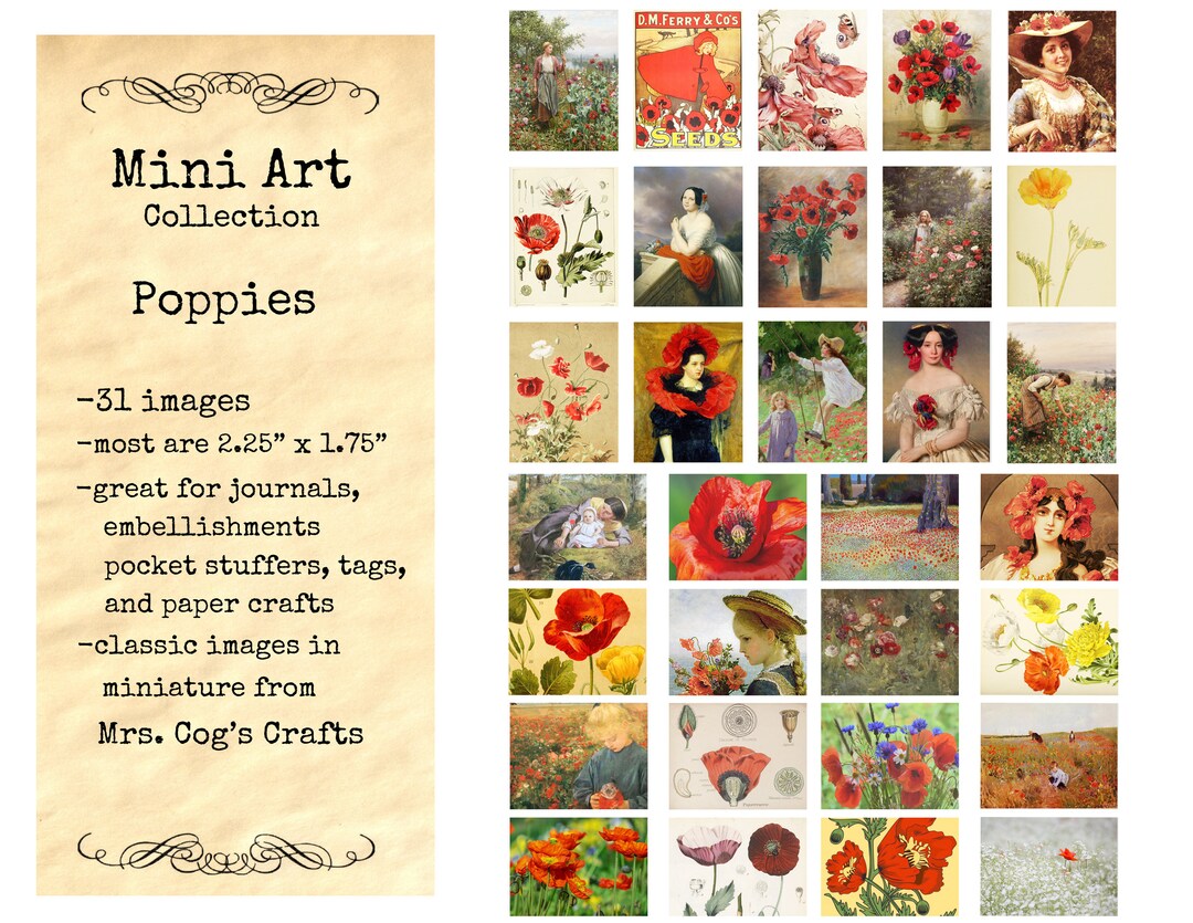 Mini Art - Poppies - Printable Images, Digital Download, Miniature ...