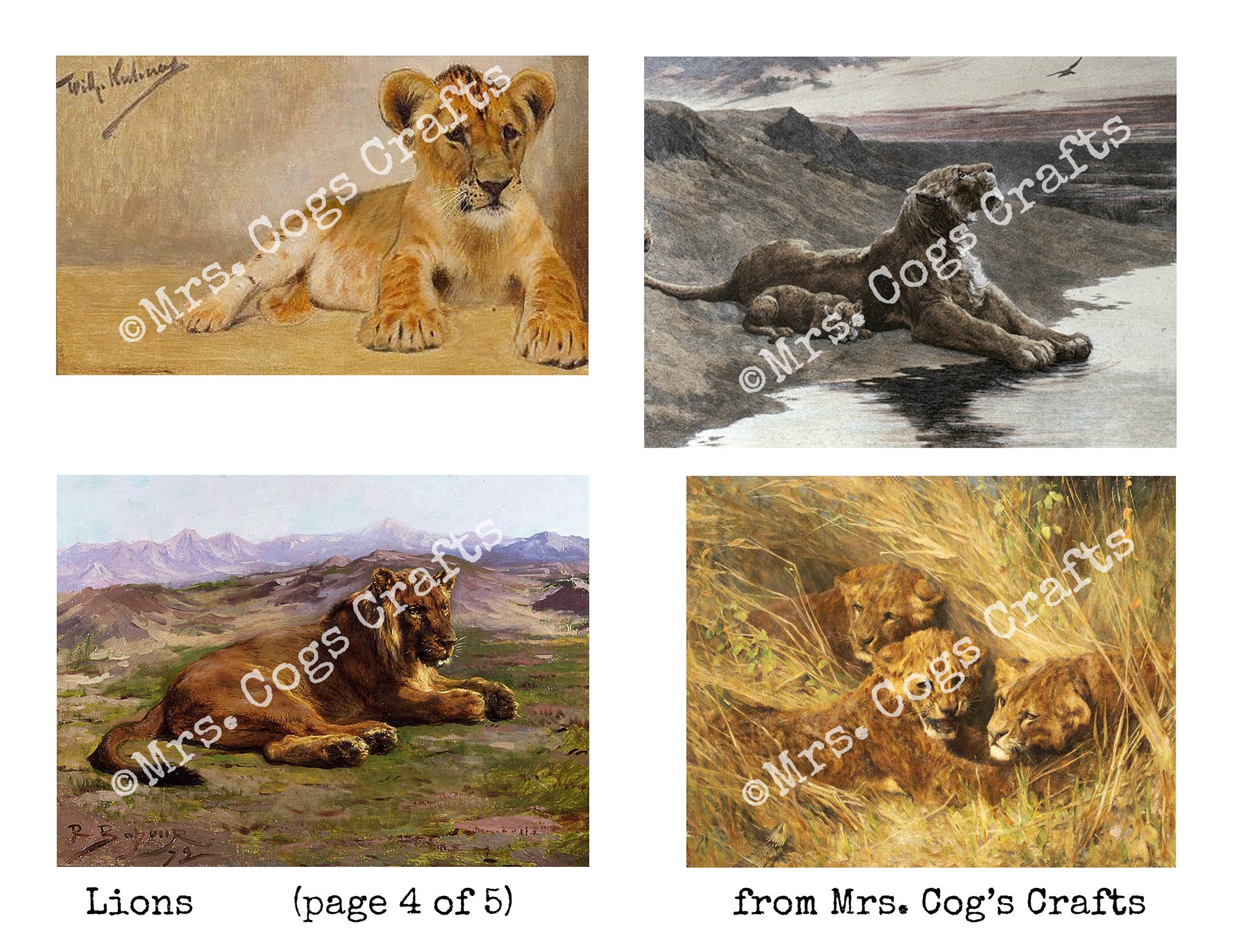 Lions - Printable Images, Ephemera, Digital Images, Vintage Art ...