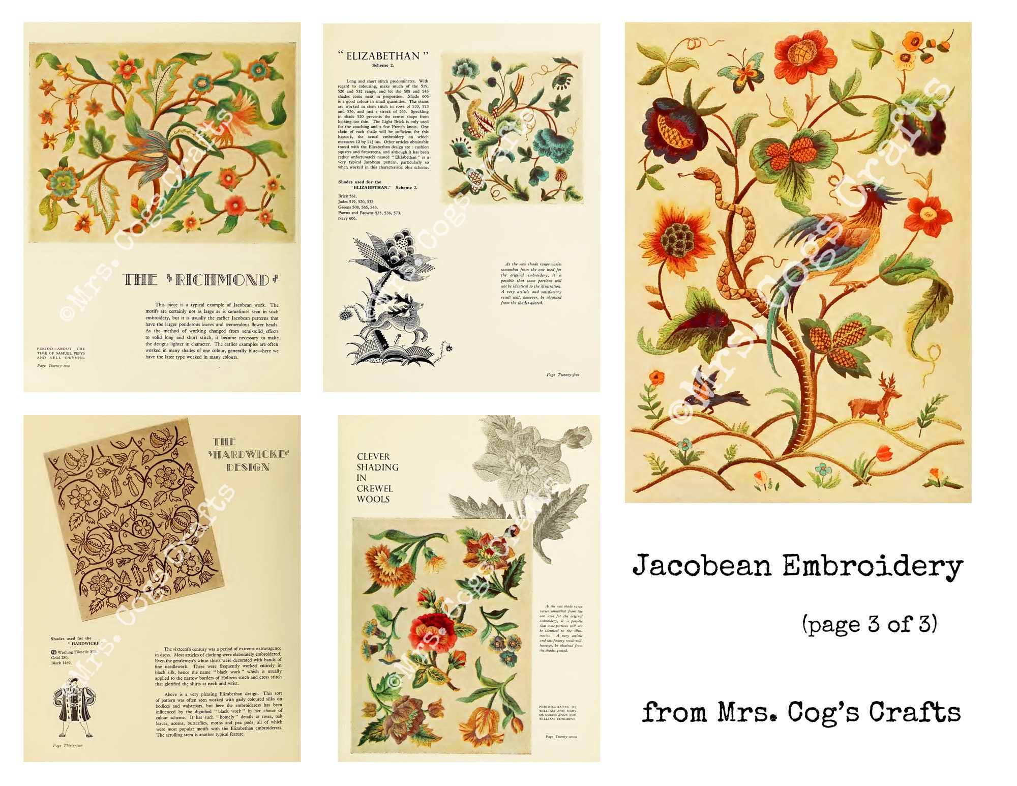 Jacobean Embroidery Printable Stitching Digital Images - Etsy Canada