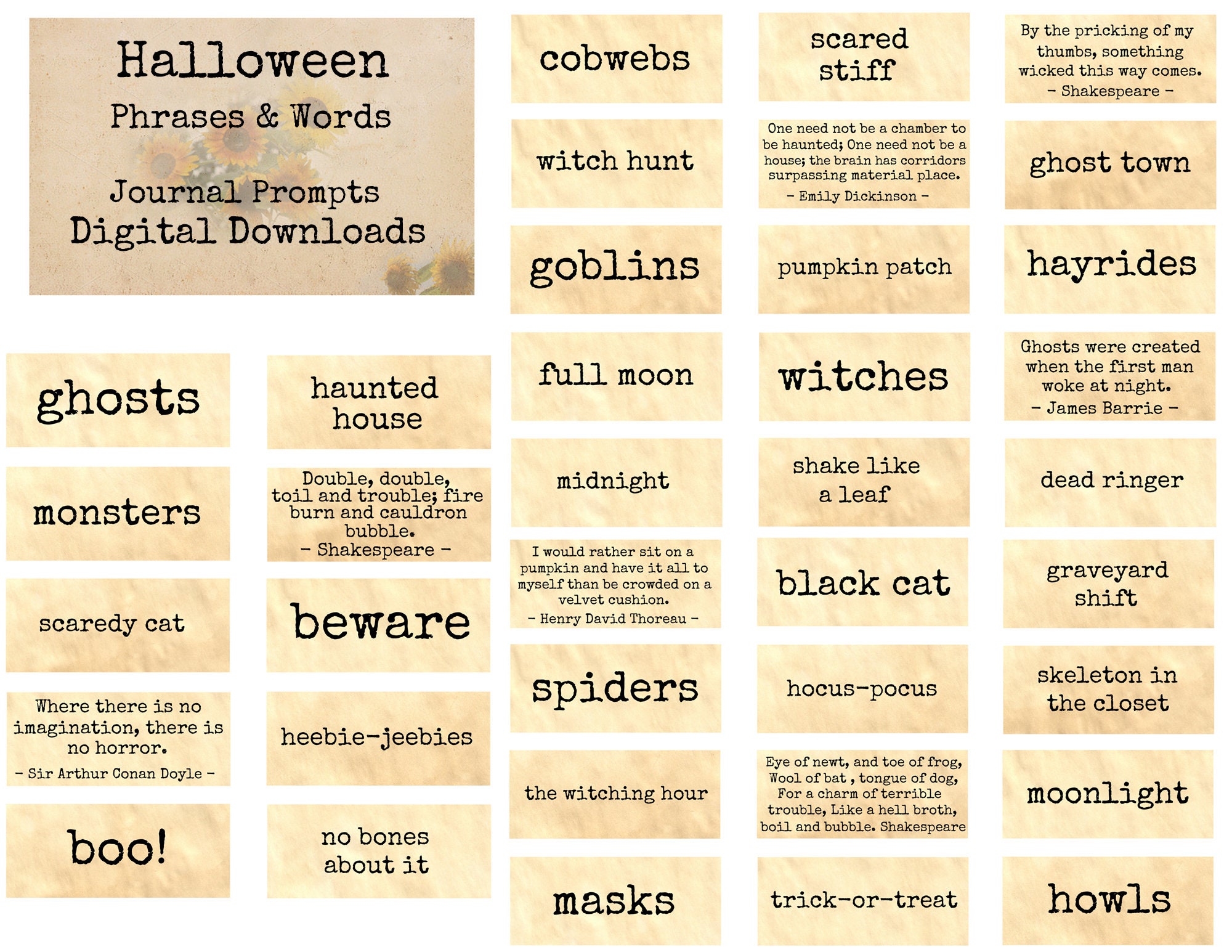 Halloween Phrases & Sayings Journal Prompts Printable - Etsy