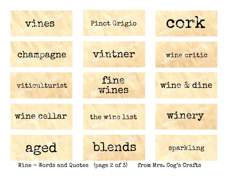 Wine Words & Quotes - Journal Prompts, Printable Words, Instant ...