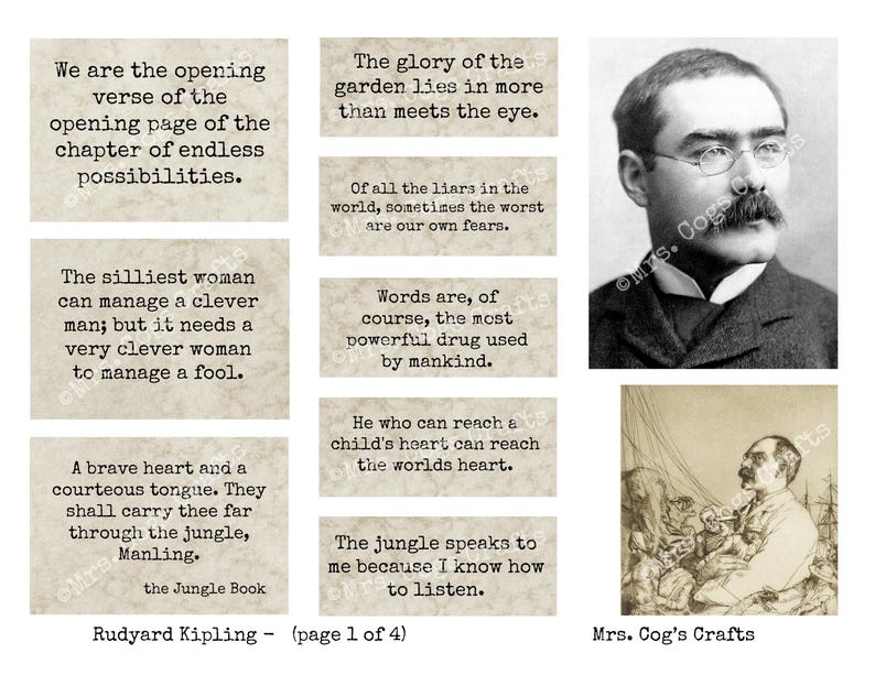 Rudyard Kipling - Printable Images & Quotes, Journal Prompts, Printable ...
