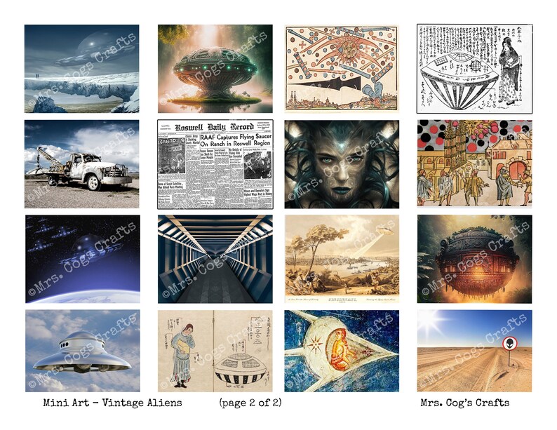 Mini Art - Vintage Aliens - Printable Images, Digital Download ...