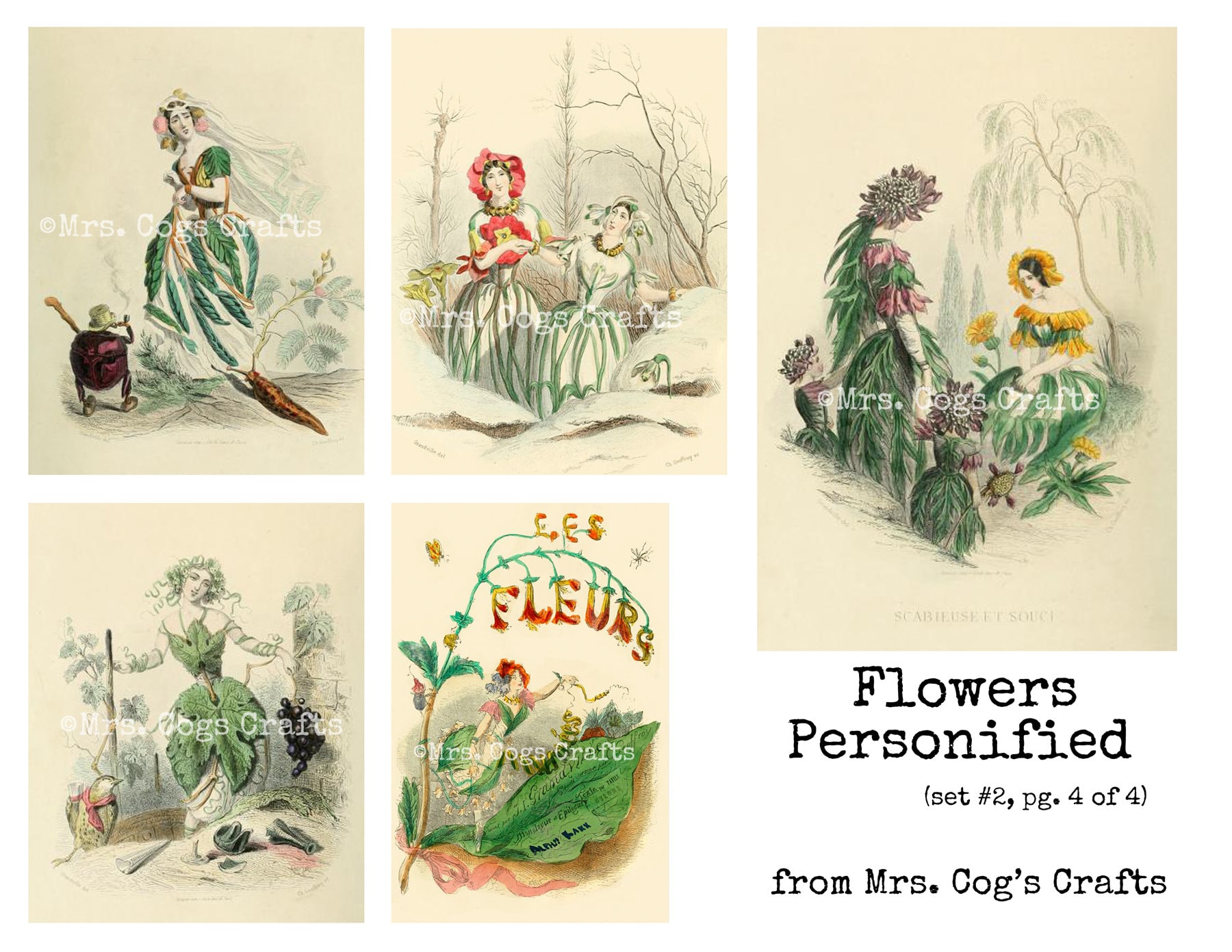 Flowers Personified Set 2 Digital Ephemera Classics | Etsy